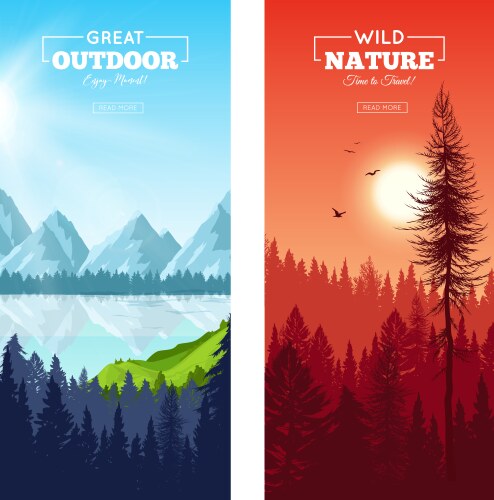Green pines forest banners Royalty Free Vector Image