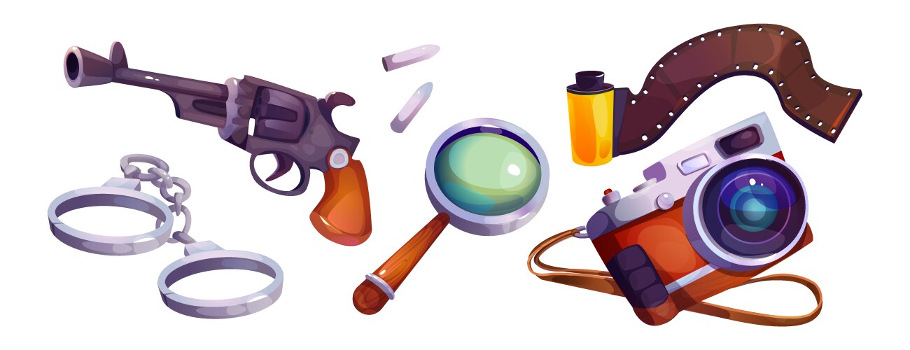 Detective character and spy equipment icon set Vector Image
