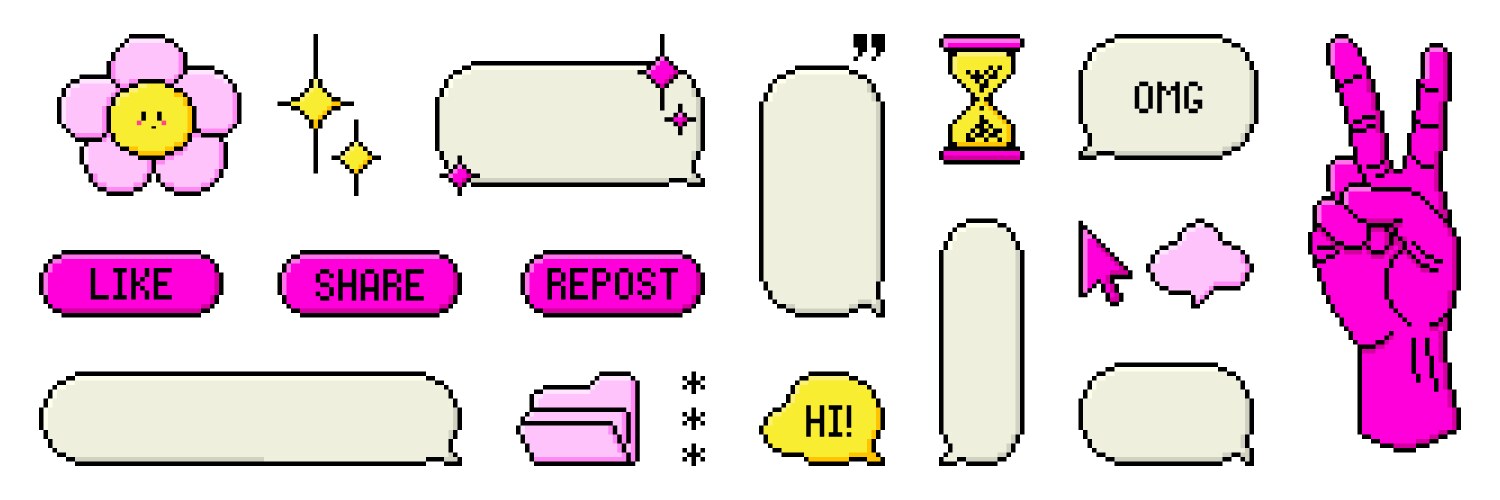 Retro set of pixel art dialogue box with glitch Vector Image