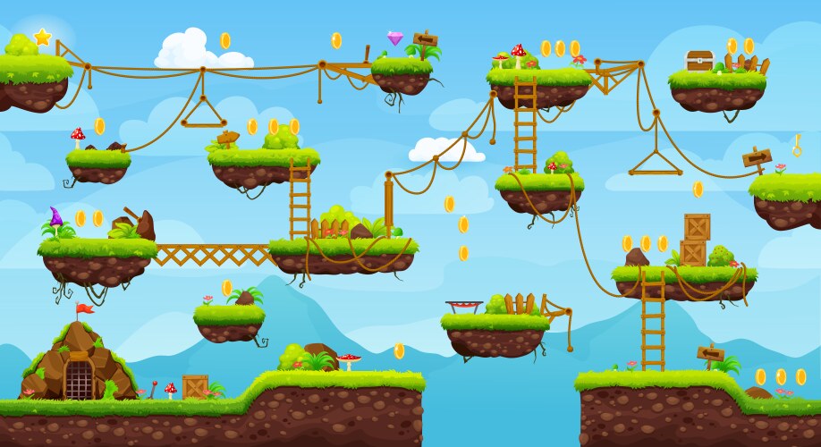 2d arcade game level map interface with platforms Vector Image