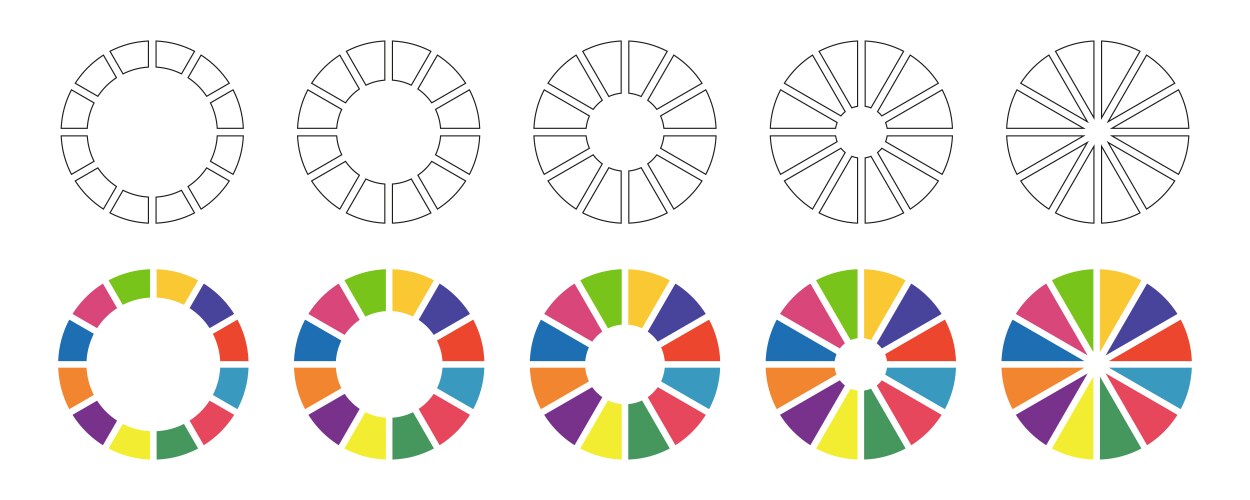 Donut charts pies segmented on 8 equal parts Vector Image