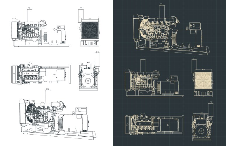 Powerful v8 turbo engine blueprints Royalty Free Vector