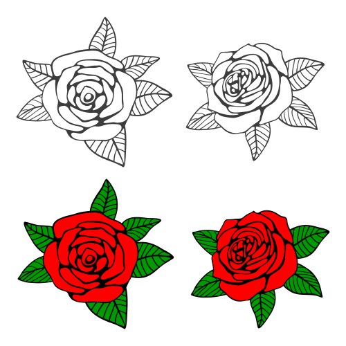 Pictures set of various roses love symbols Vector Image