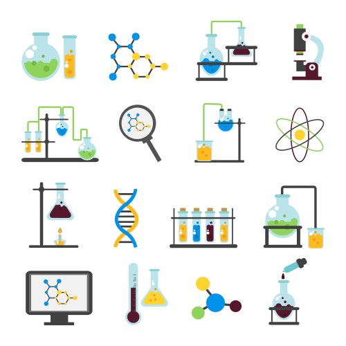 Laboratory symbols science and chemistry icons Vector Image