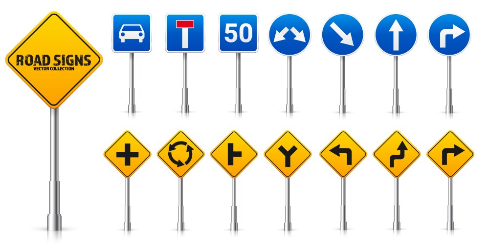 Road highway regulatory signs set traffic control Vector Image