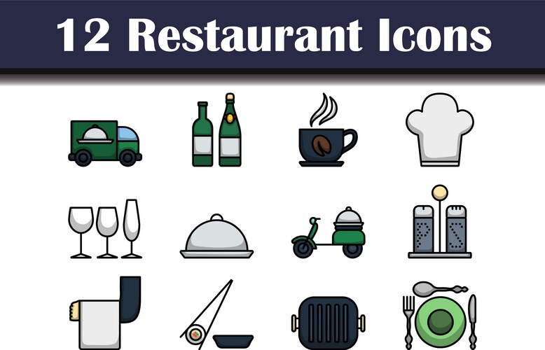 Flat design restaurant menu icons set Royalty Free Vector