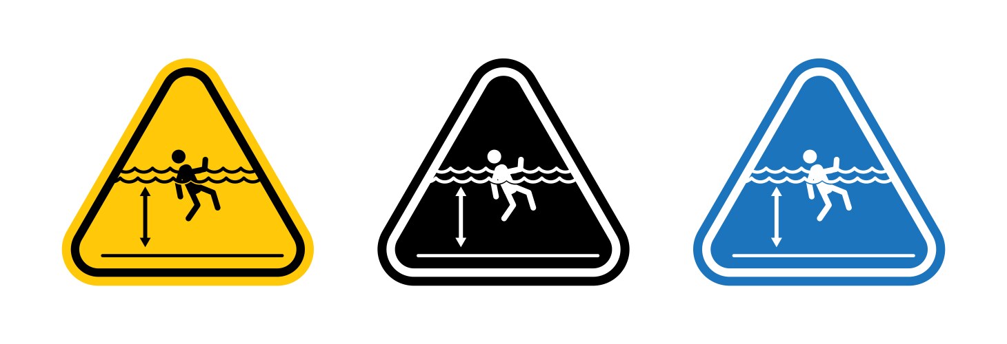 Deep water warning sign icon set alert for areas Vector Image