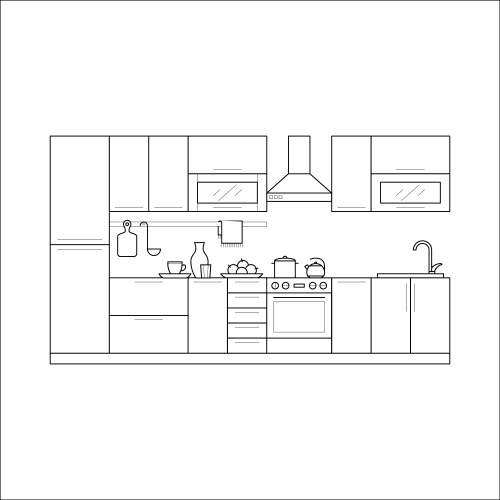 Line drawing a cozy kitchen Royalty Free Vector Image