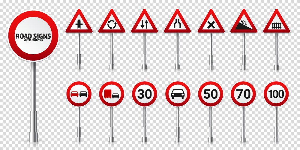 Road highway regulatory signs set traffic control Vector Image
