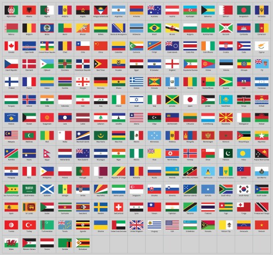 88 national flags with names Royalty Free Vector Image