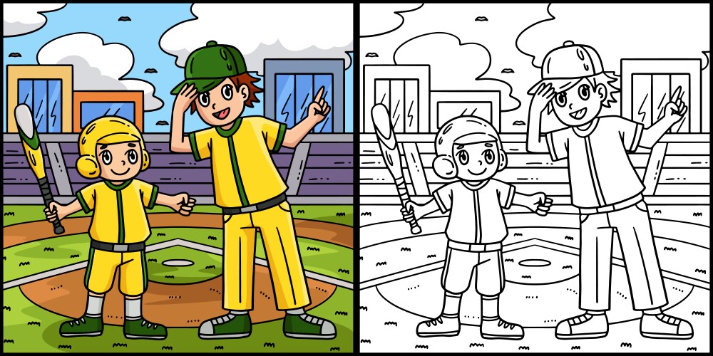Baseball boy pitching coloring page Royalty Free Vector