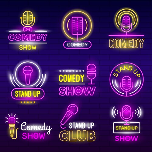 Neon signs for karaoke club and stand up comedy Vector Image