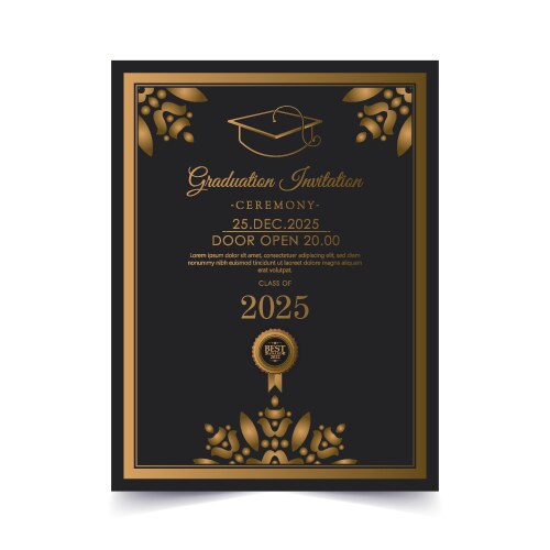 Elegant dark graduation invitation template Vector Image