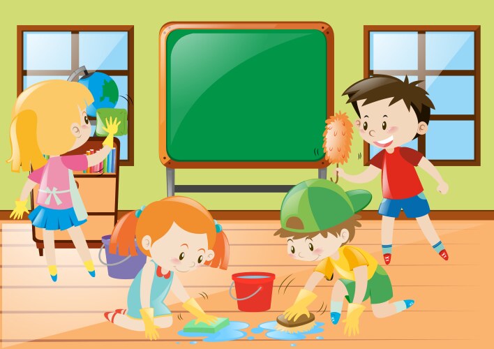 Cartoon school kids studying in the classroom Vector Image
