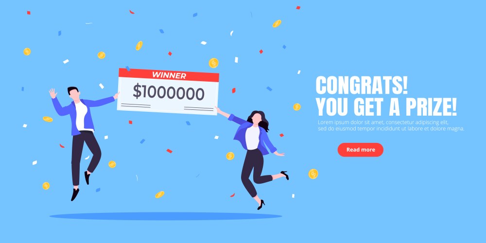 Happy lottery winners with big prize paycheck Vector Image