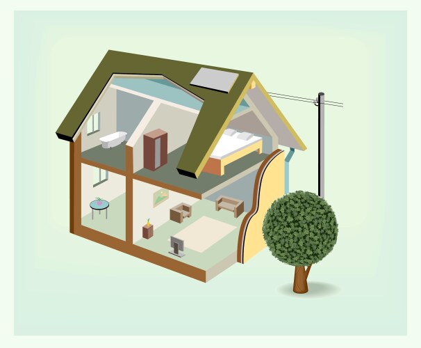 House thermal insulation works cartoon Royalty Free Vector