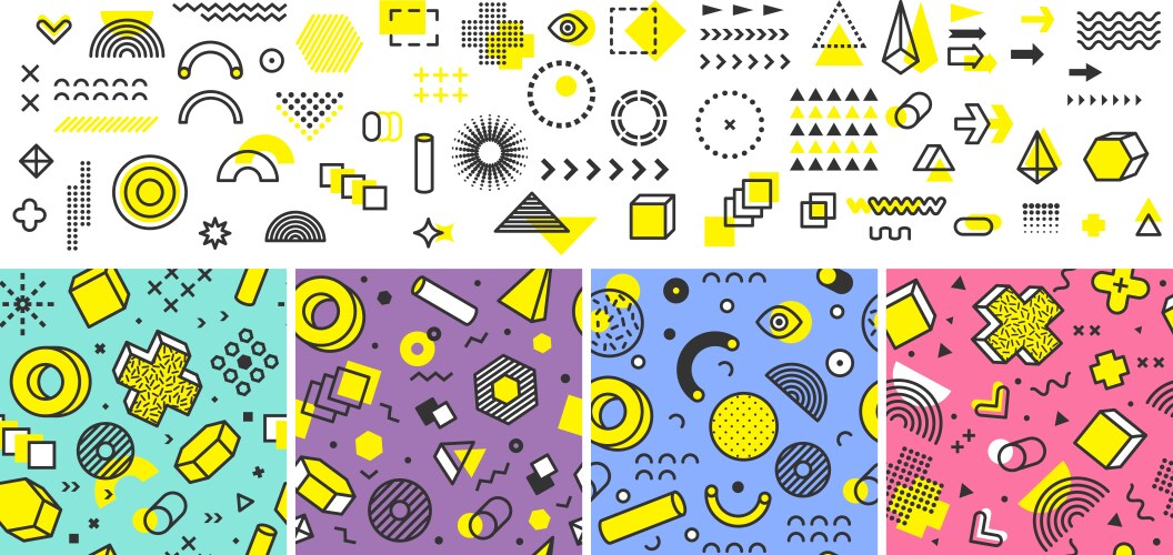 Abstract geometric memphis shapes and elements set