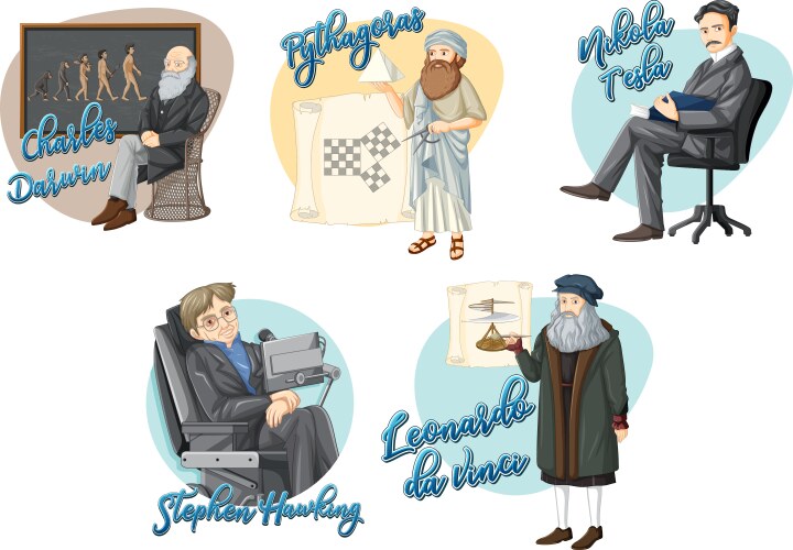 12 famous scientist icon set Royalty Free Vector Image
