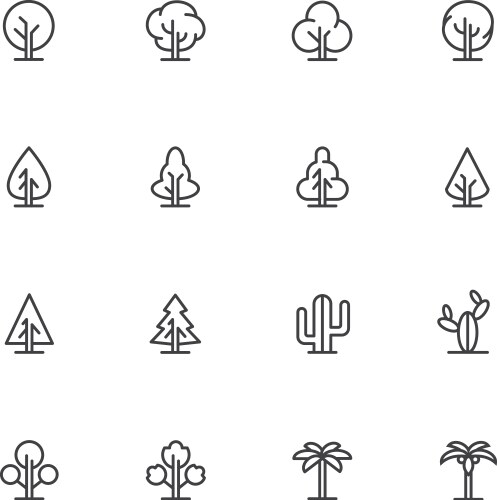 Tree thin line icons set Royalty Free Vector Image