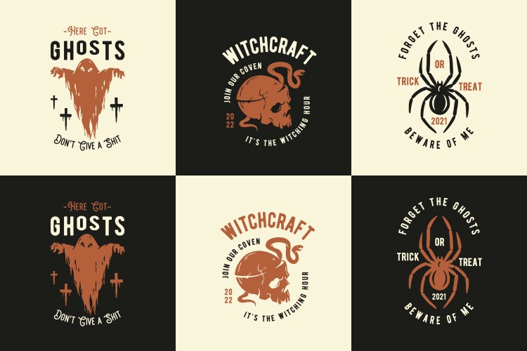 Halloween badges party scary logo horror symbols Vector Image