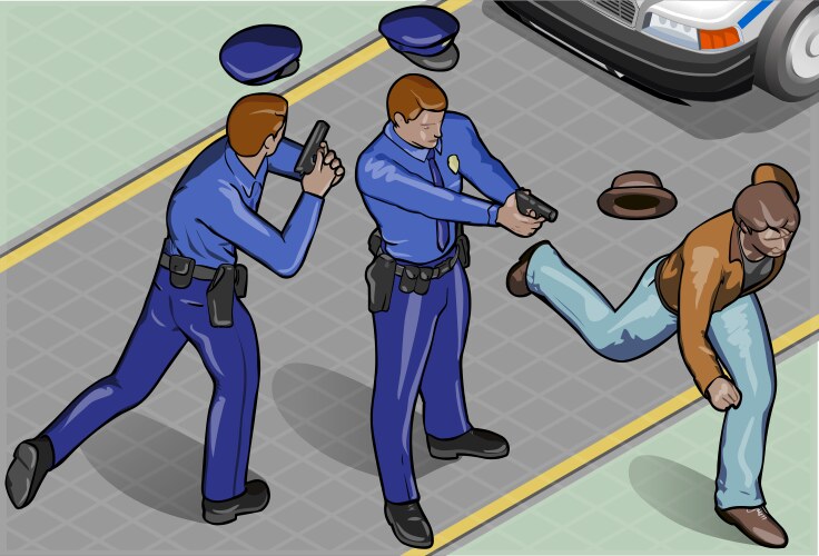 Cartoon policeman chasing a thief Royalty Free Vector Image