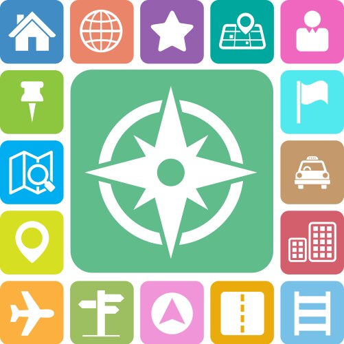Map and location icons set Royalty Free Vector Image
