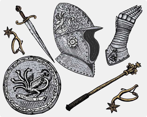 Intricate engraved of medieval shield Royalty Free Vector