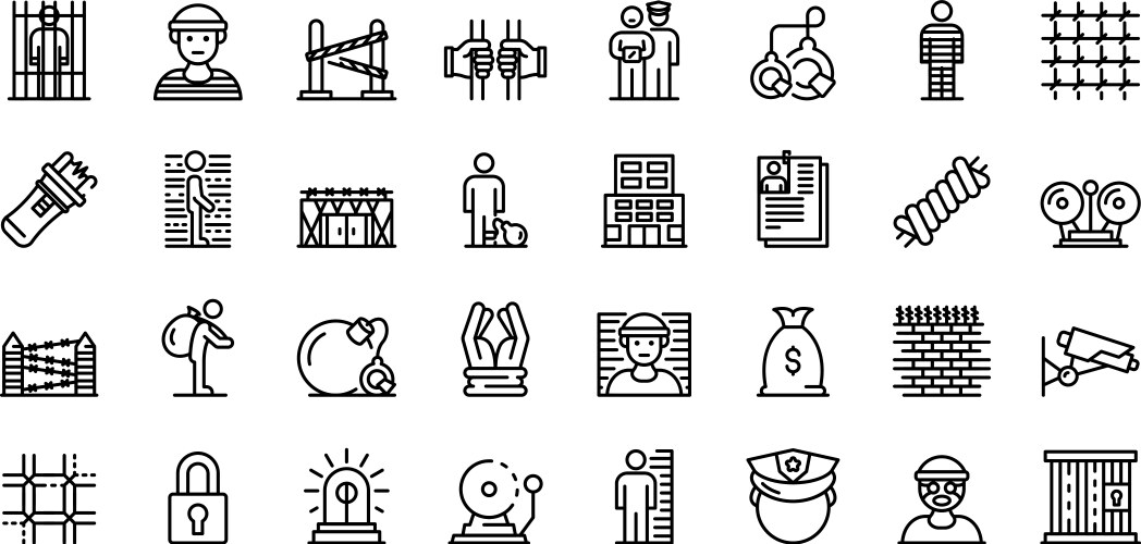 Set of outline prison icons Royalty Free Vector Image