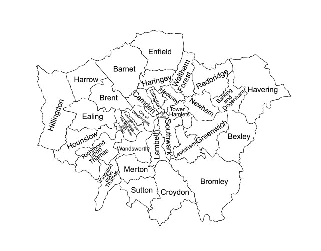 Greater london map line contour silhouette Vector Image