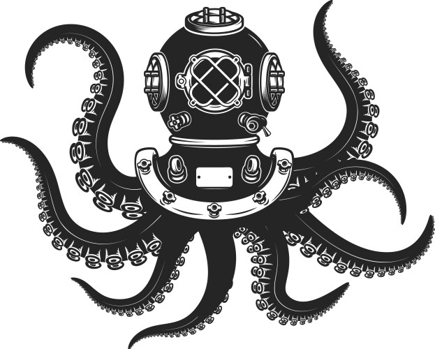 Octopus scuba robot logo Royalty Free Vector Image