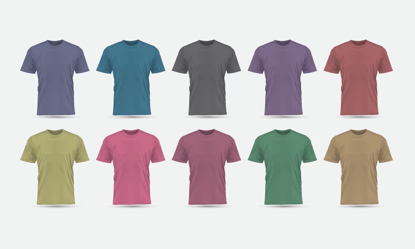 Set color male tshirt template realistic mockup Vector Image