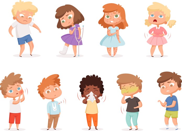 Sick little boy and girl feeling unwell suffering Vector Image