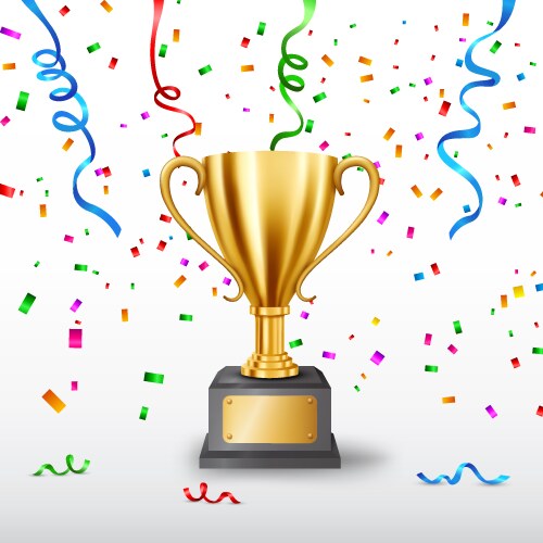 Realistic golden trophy with checkered flag Vector Image