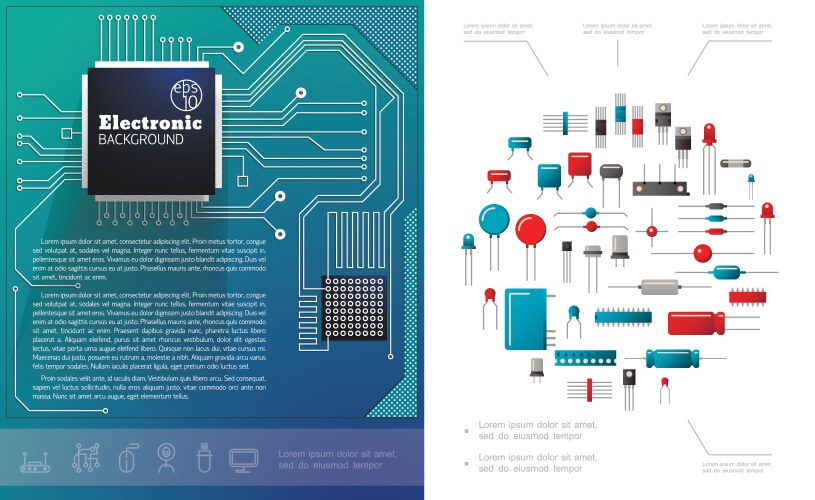 Big set of isometric electronic components Vector Image