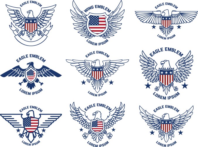 Emblems with eagles and usa flags design element Vector Image