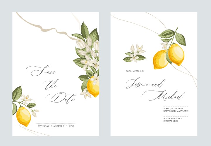 Frame with blue tiles and lemon branches Vector Image