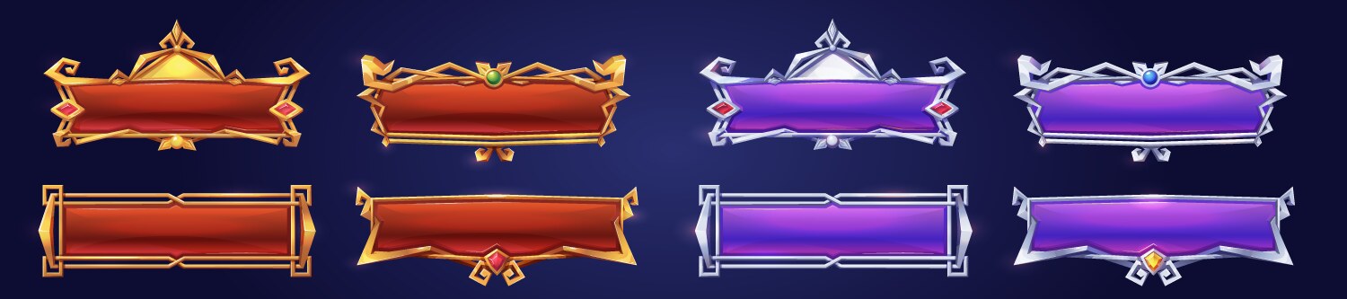 Red medieval ui game menu elements buttons set Vector Image