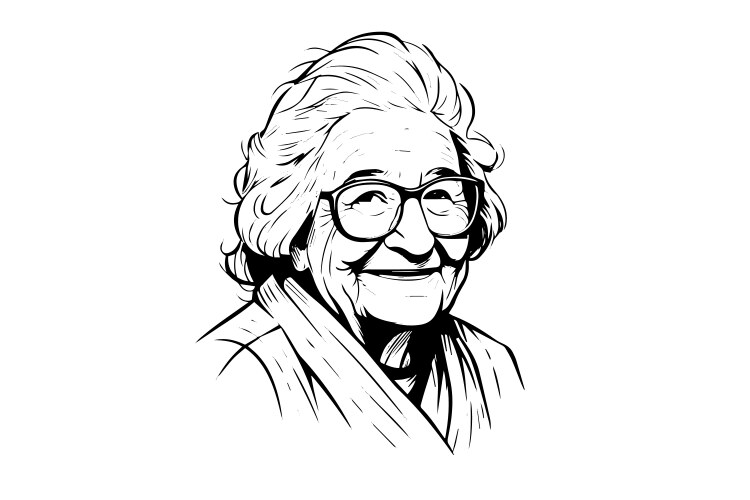 Cute smiling granny hand drawn ink sketch Vector Image