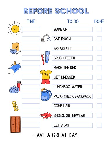 Morning routine checklist template chart for kids Vector Image