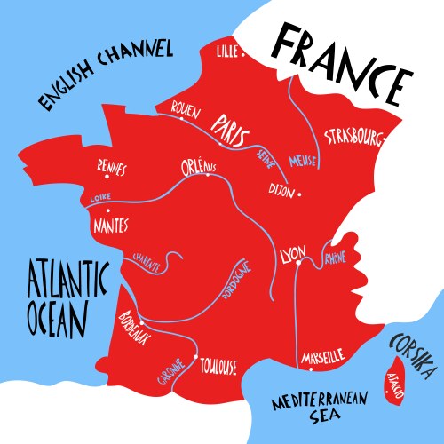 Map france with latitude and longitude Royalty Free Vector