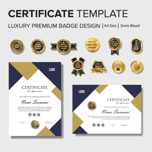 Black gold certificate with badge and border a4 Vector Image