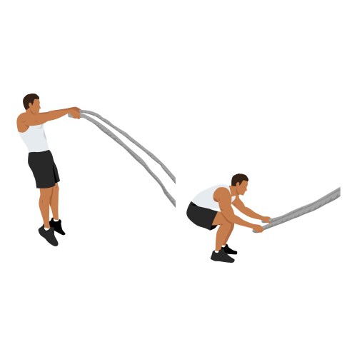 Man doing battle rope double arm slams exercise Vector Image