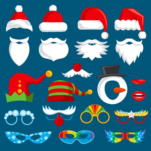 Christmas photo booth santa hats mustache beard Vector Image