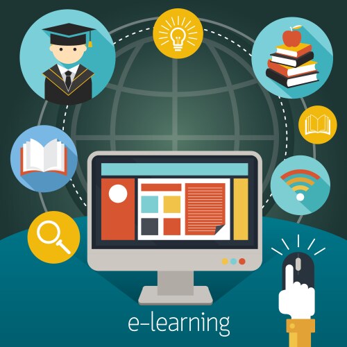 Students learning with computer Royalty Free Vector Image