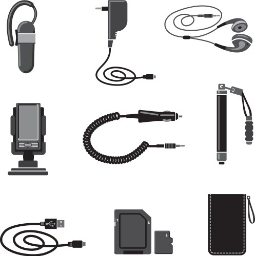 Mobile phone accessories icons Royalty Free Vector Image