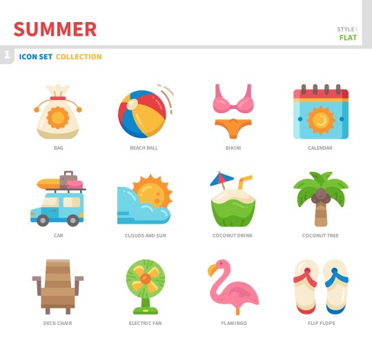 Set of isolated summer icon part 1 Royalty Free Vector Image