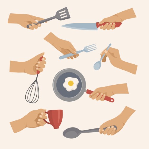 Bowl fork and other kitchen tools in cartoon Vector Image