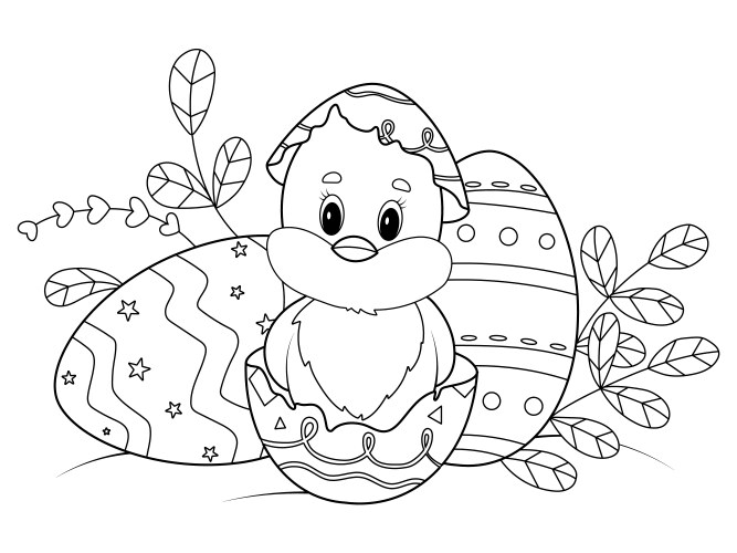 Easter bunny with egg coloring page Royalty Free Vector