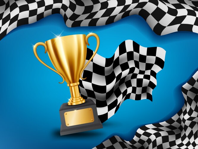 Realistic golden trophy with checkered flag Vector Image