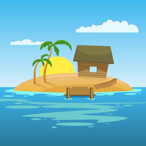 Ocean island cartoon palm trees sea uninhabited Vector Image